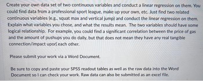 Create your own data set of two continuous variables | Chegg.com