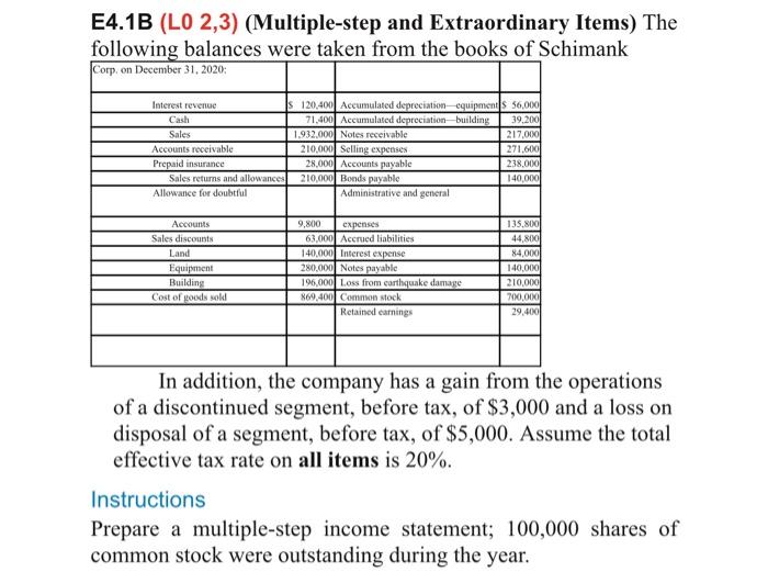 Solved E4.1B (L0 2,3) (Multiple-step and Extraordinary | Chegg.com