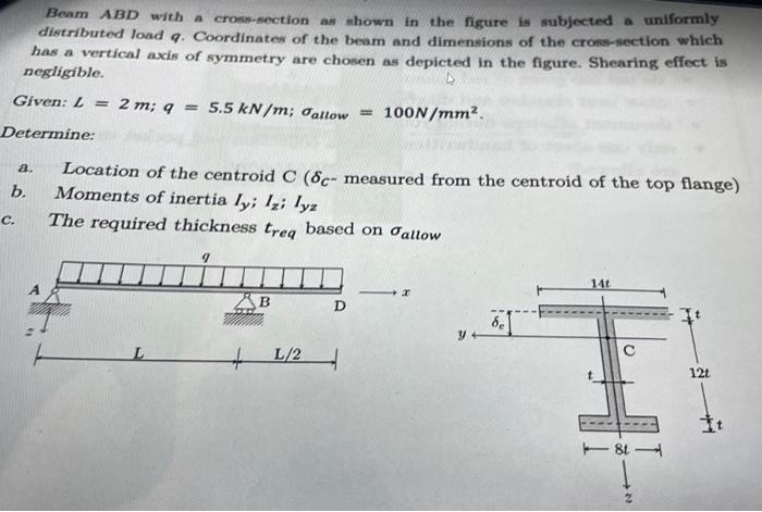 Solved Beam ABD with a cross-section as shown in the figure | Chegg.com