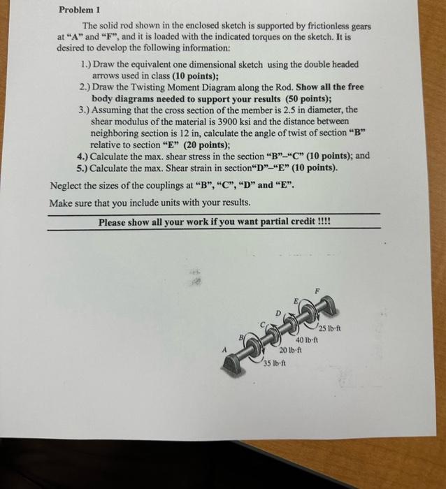 Solved Problem 1 The solid rod shown in the enclosed sketch | Chegg.com