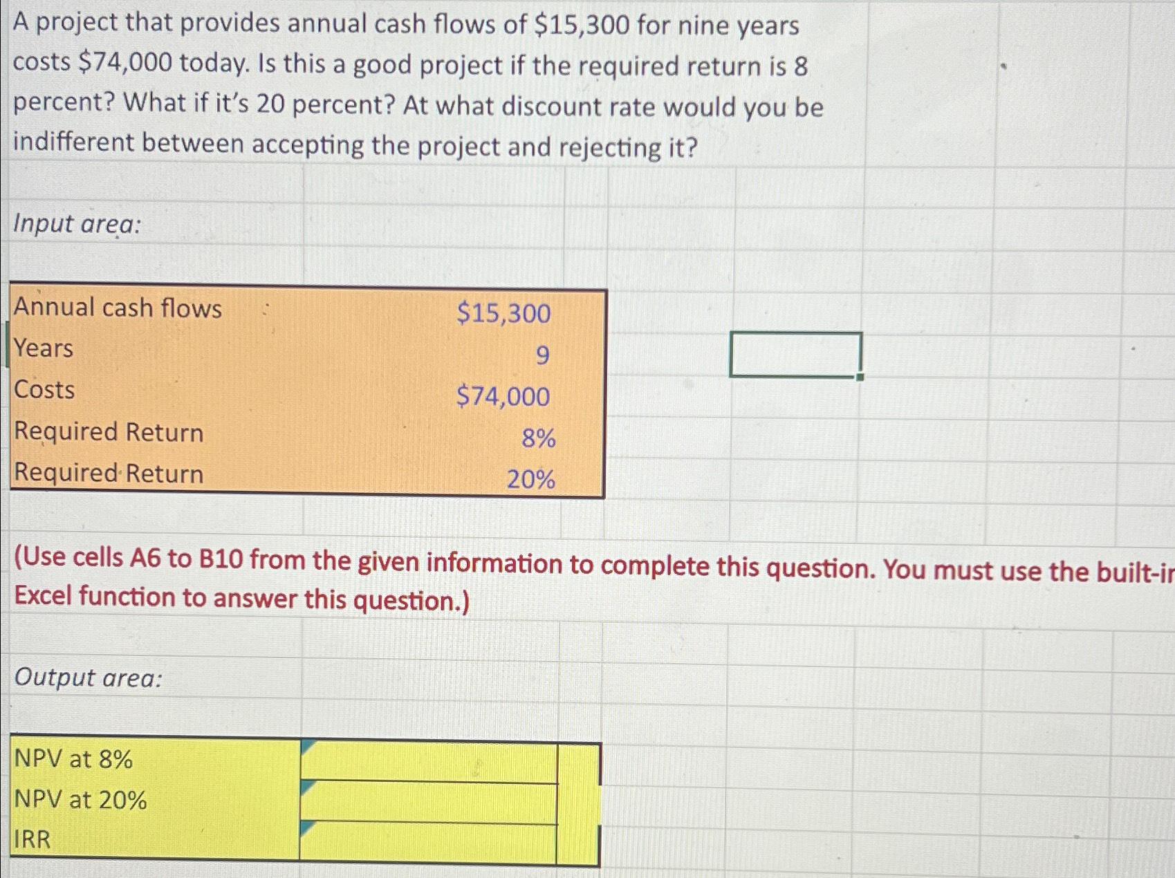 Solved A project that provides annual cash flows of $15,300 | Chegg.com