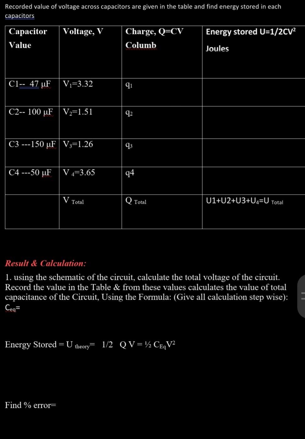 Solved Recorded value of voltage across capacitors are given | Chegg.com