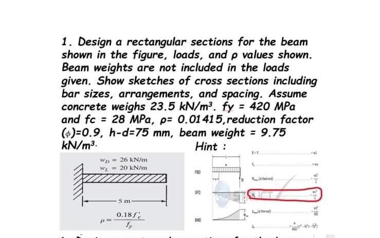 Solved 1. Design a rectangular sections for the beam shown | Chegg.com