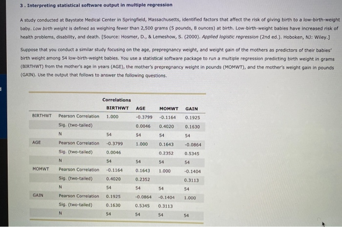 3. Interpreting statistical software output in | Chegg.com