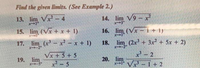 Solved Find the given limits. (See Example 2.) 13. | Chegg.com