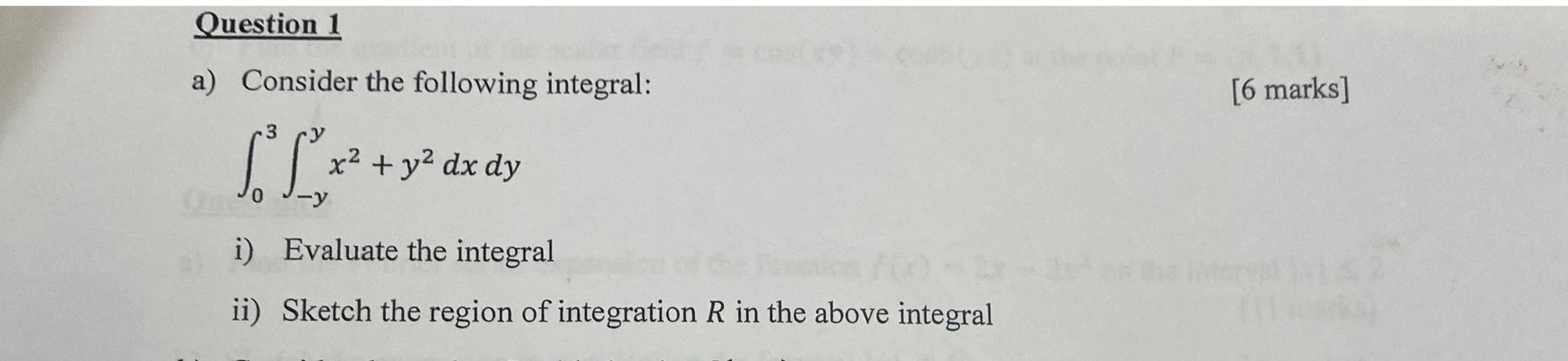 Solved Question 1a) ﻿Consider the following integral:[6 | Chegg.com