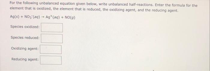 Solved For the following unbalanced equation given below, | Chegg.com