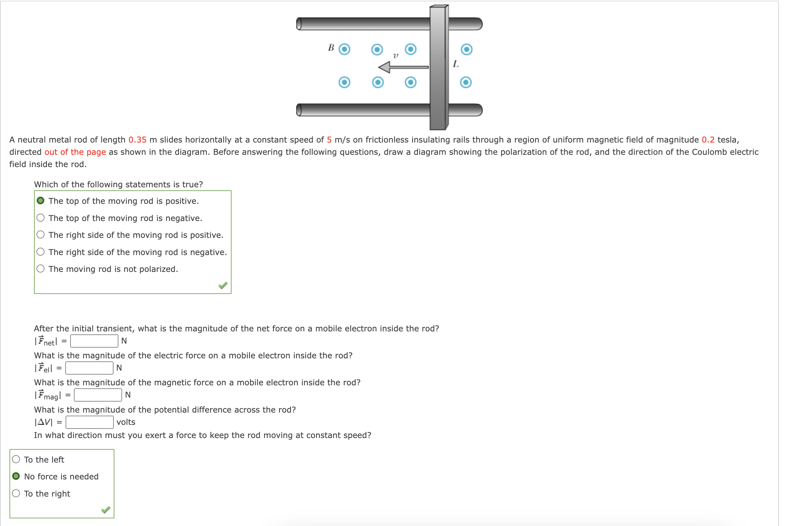 Solved A neutral metal rod of length 0.35m ﻿slides | Chegg.com