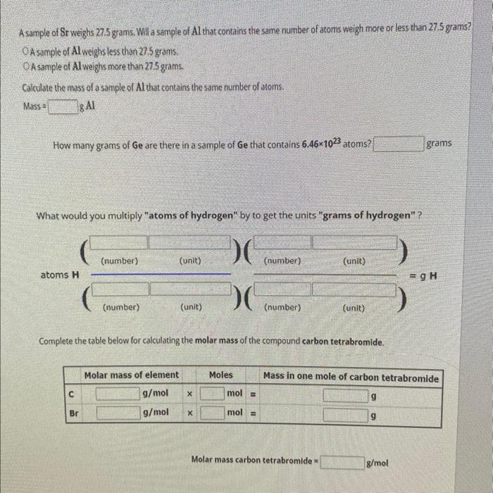 Solved A sample of Sr weighs 27.5 grams. Wil a sample of Al | Chegg.com