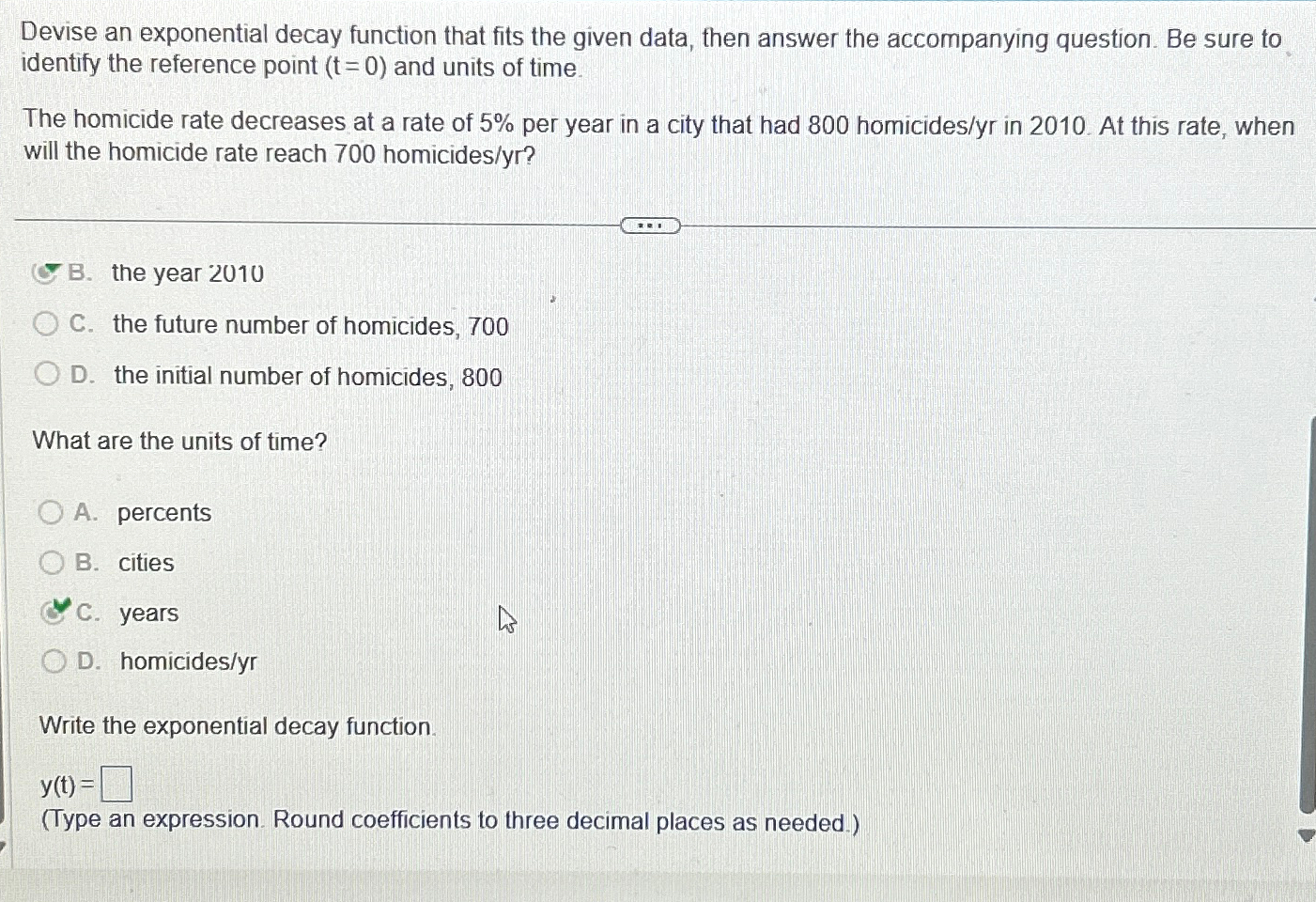 Solved Devise an exponential decay function that fits the | Chegg.com