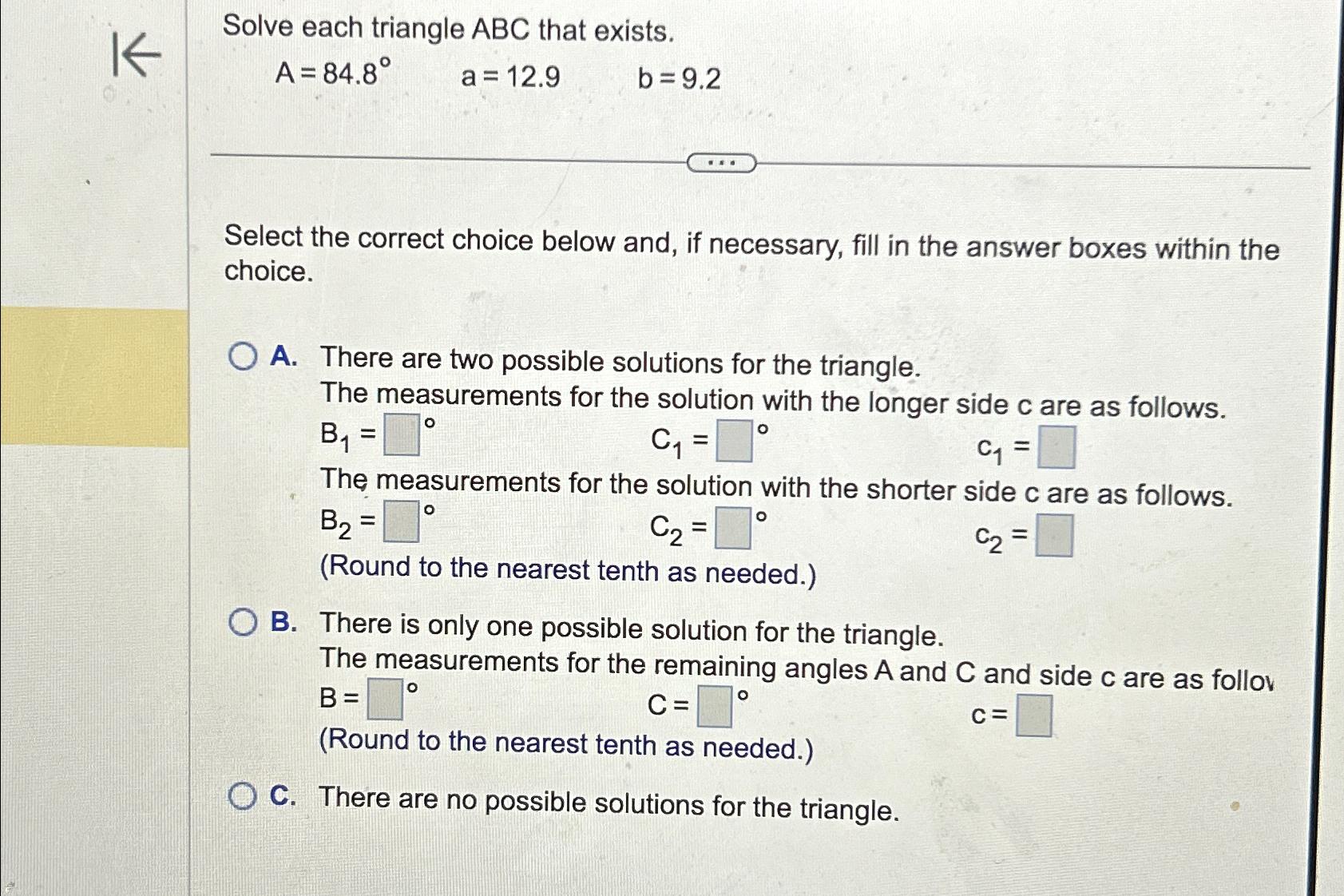 Solved Solve each triangle ABC that | Chegg.com