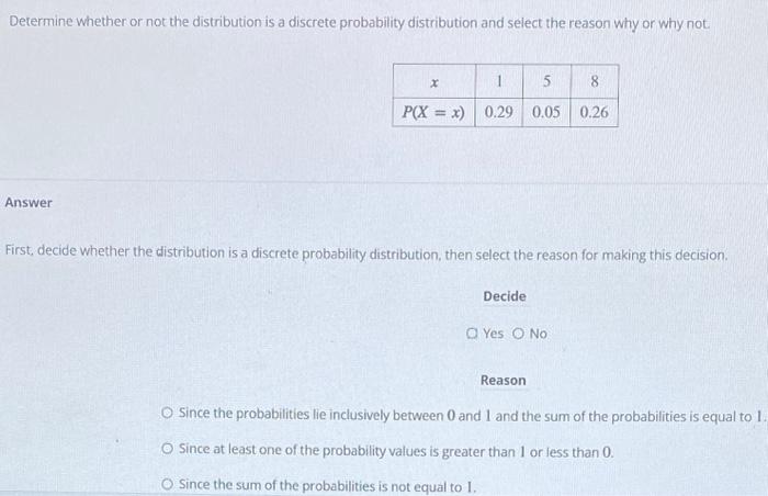 Solved Determine whether or not the distribution is a | Chegg.com