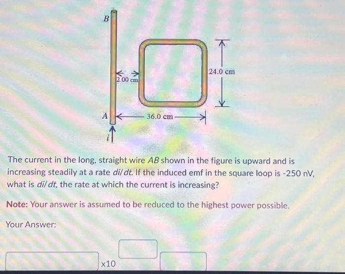 [Solved]: The current in the long, straight wire AB shown i