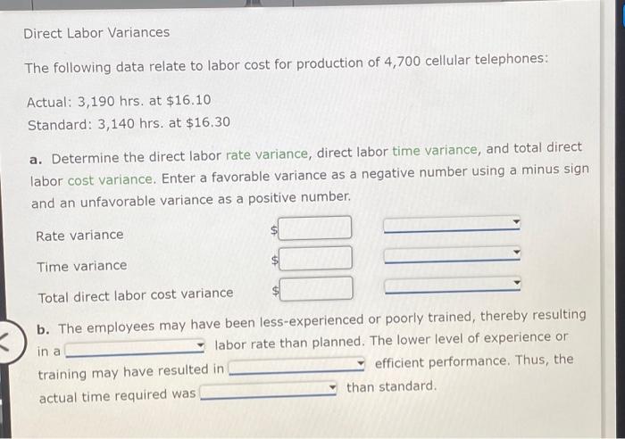 Solved Direct Labor Variances The following data relate to | Chegg.com