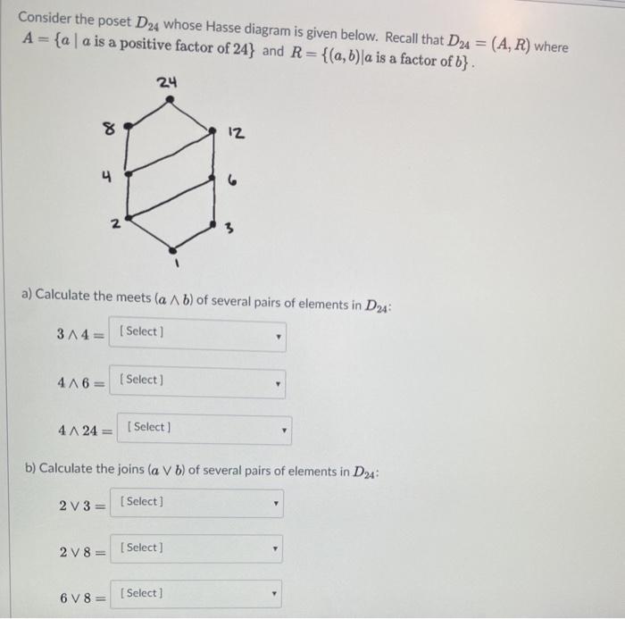 Solved Consider the poset D24 whose Hasse diagram is given | Chegg.com