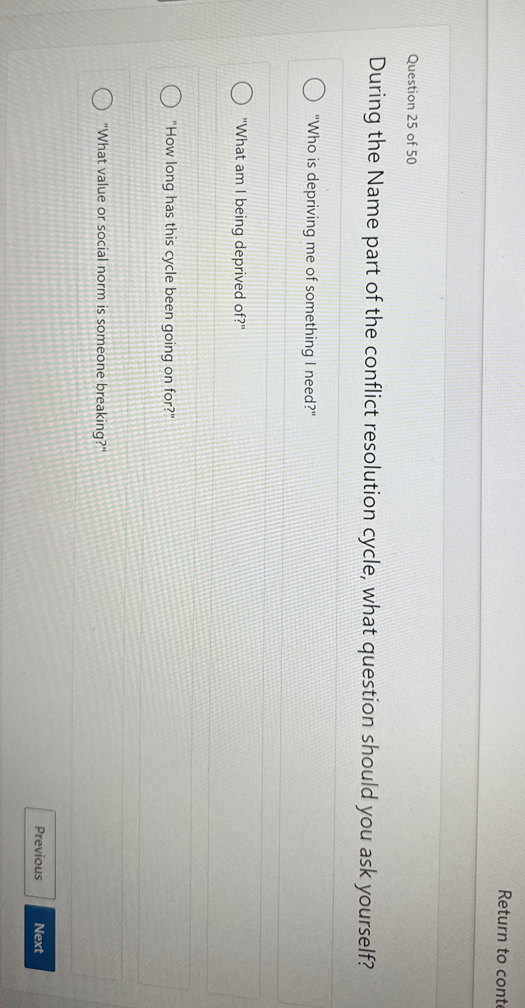 Solved Return to contQuestion 25 ﻿of 50During the Name part | Chegg.com