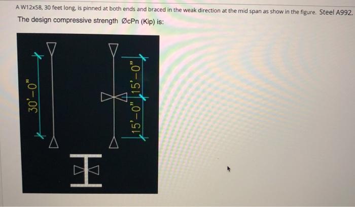 Solved A W12x58, 30 feet long is pinned at both ends and | Chegg.com