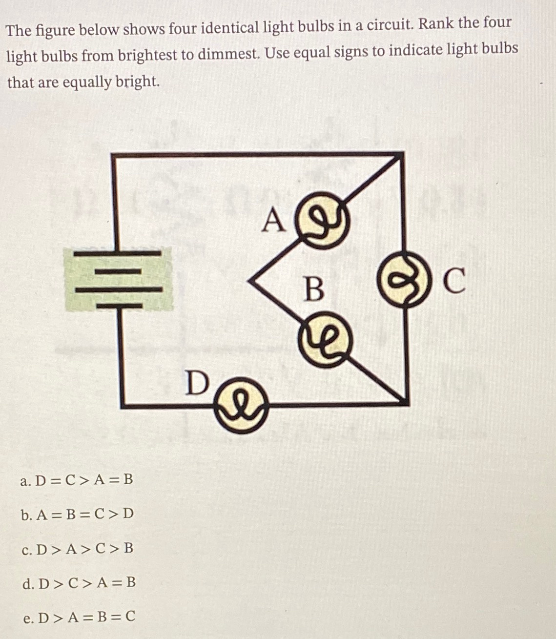 Solved The figure below shows four identical light bulbs in | Chegg.com