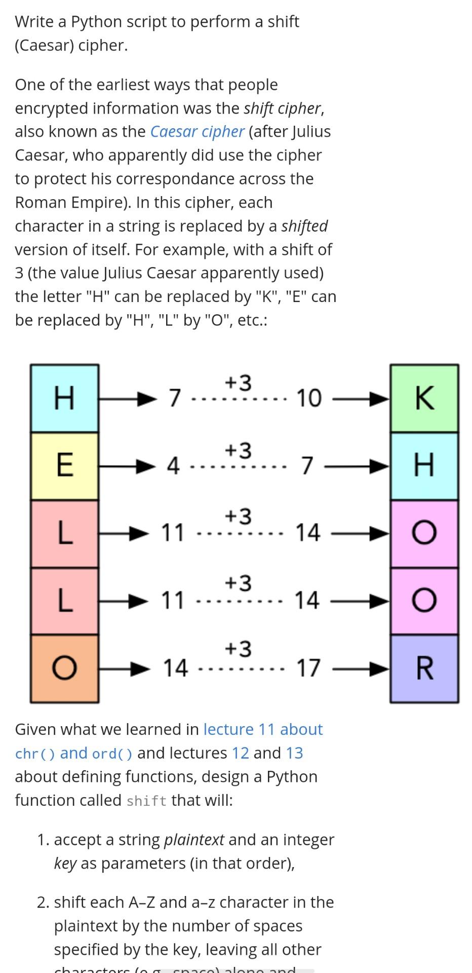 Solved Write a Python script to perform a shift (Caesar) | Chegg.com