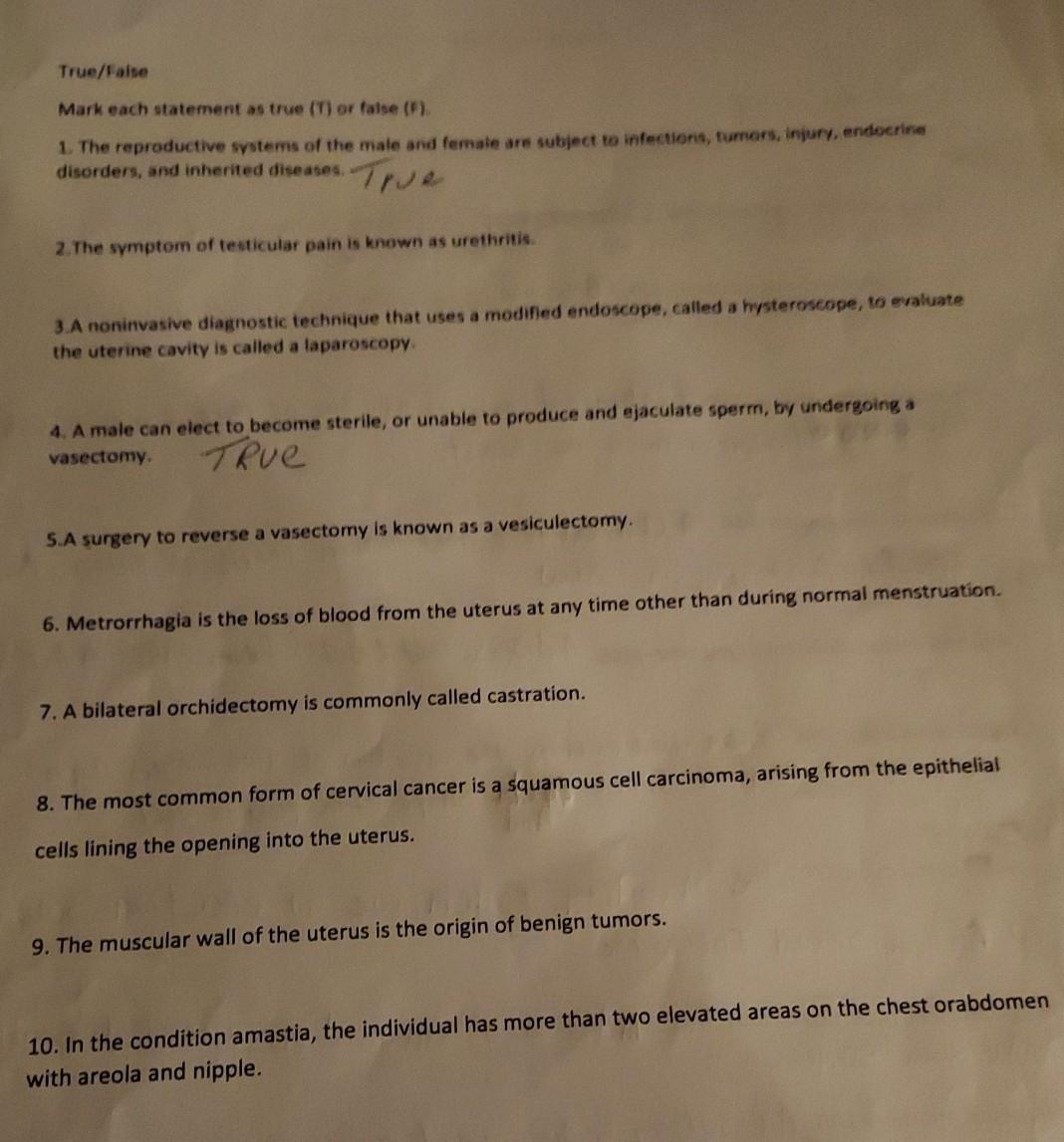 Solved True/False Mark each statement as true (T) or false | Chegg.com