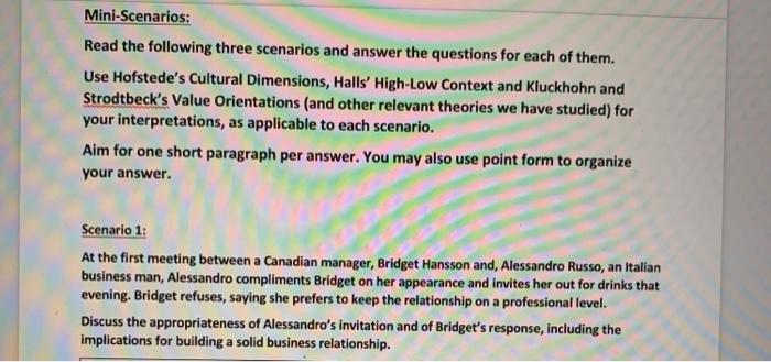 Mini-Scenarios: Read the following three scenarios | Chegg.com