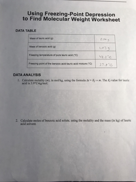 Solved Using Freezing-Point Depression to Find Molecular | Chegg.com