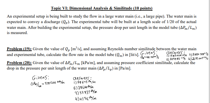 Solved Topic VI: Dimensional Analysis & Similitude (10 | Chegg.com