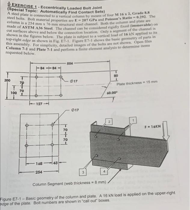 Solved EXERCISE 1 - Eccentrically Loaded Bolt Joint (Special | Chegg.com