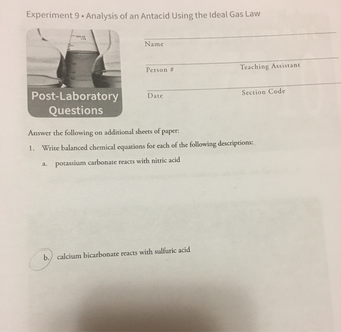 Solved Experiment 9. Analysis of an Antacid Using the ideal | Chegg.com