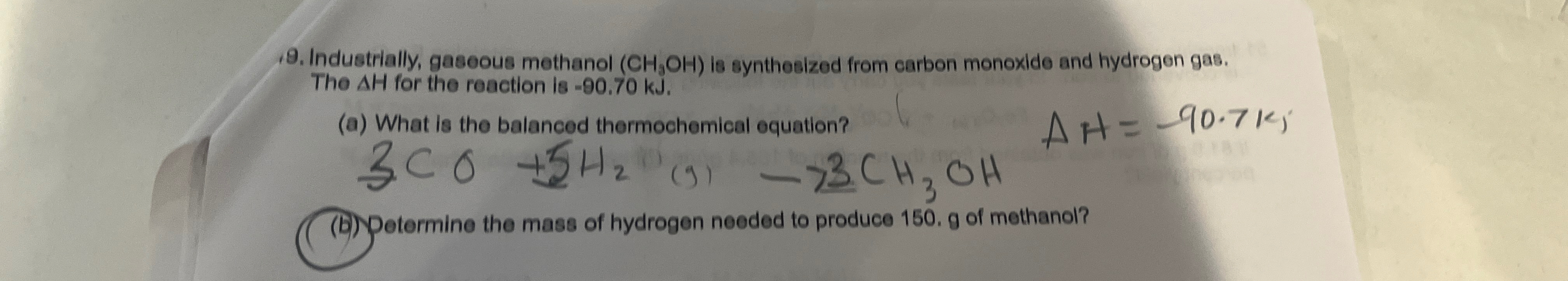 Solved Industrially, gaseous methanol (CH3OH) ﻿is | Chegg.com