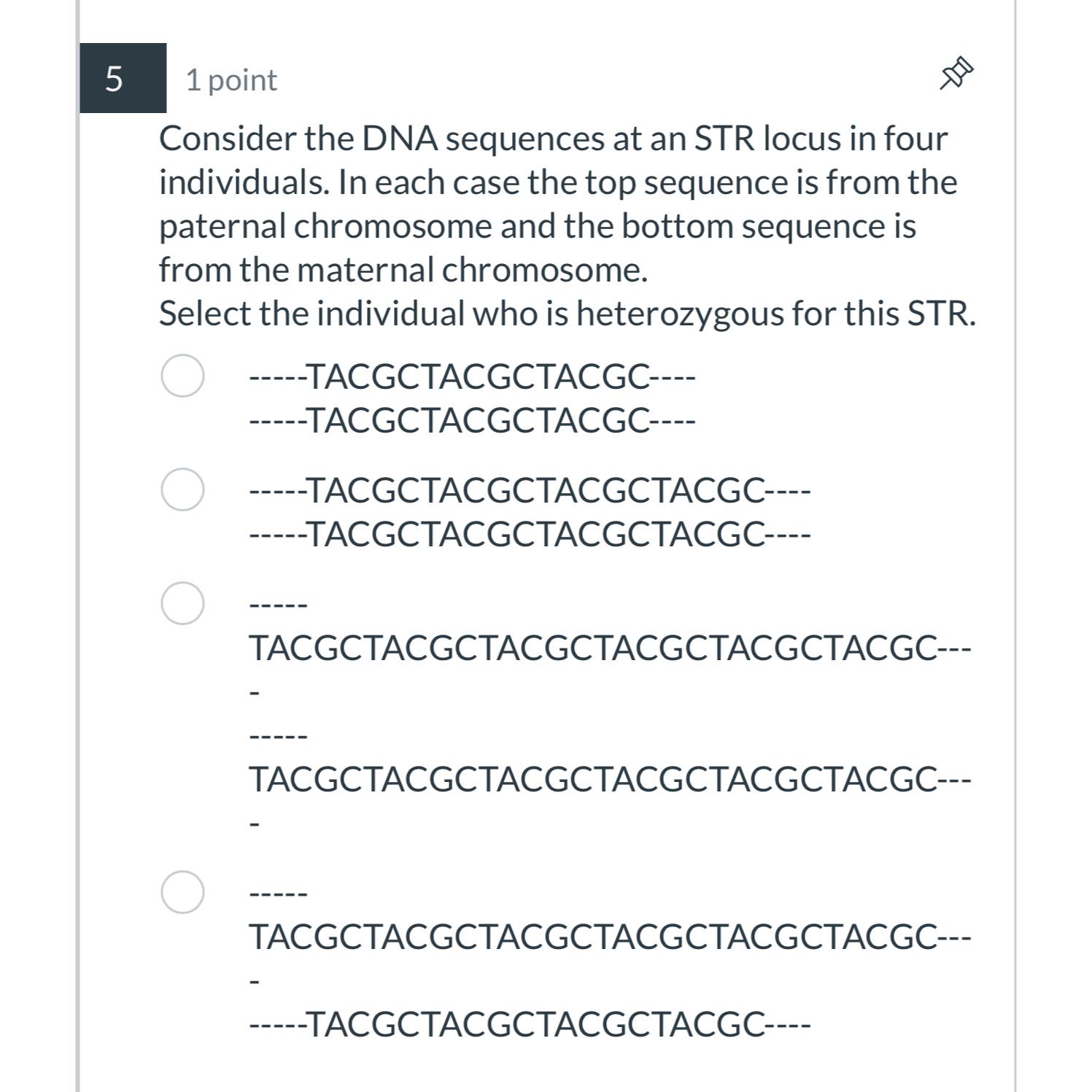 Solved 51 ﻿pointConsider the DNA sequences at an STR locus | Chegg.com