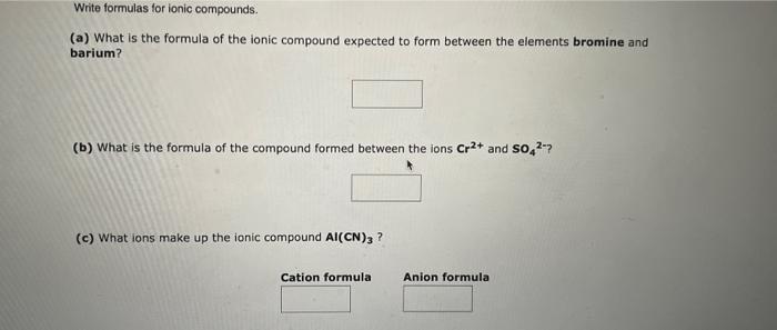 Solved Write formulas for ionic compounds. (a) What is the | Chegg.com