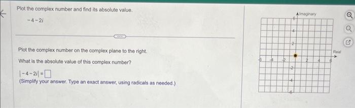 Solved Plot the complex number and find its absolute value: | Chegg.com