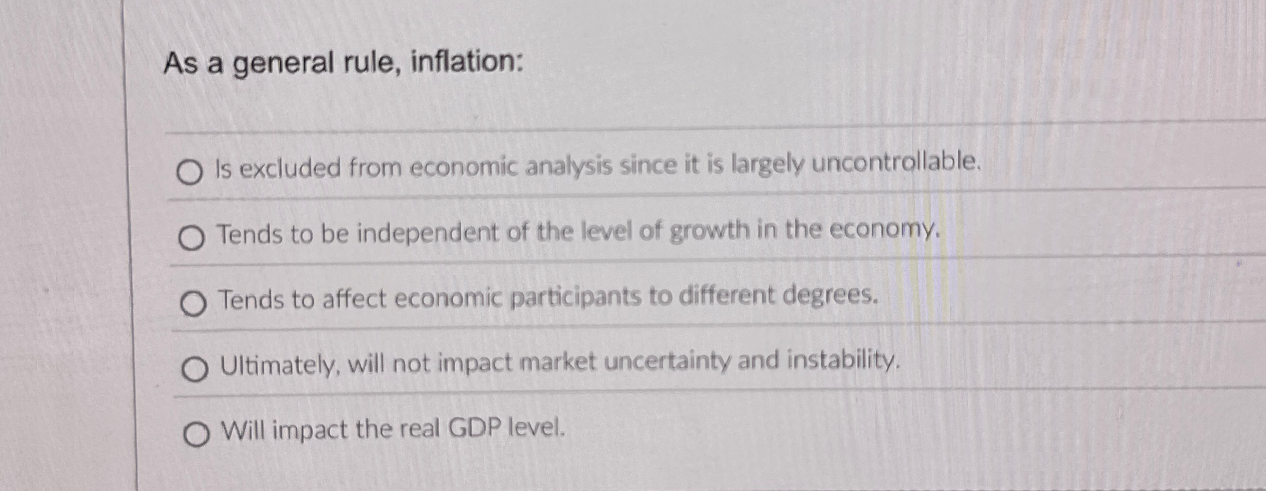 Solved As a general rule, inflation:Is excluded from | Chegg.com