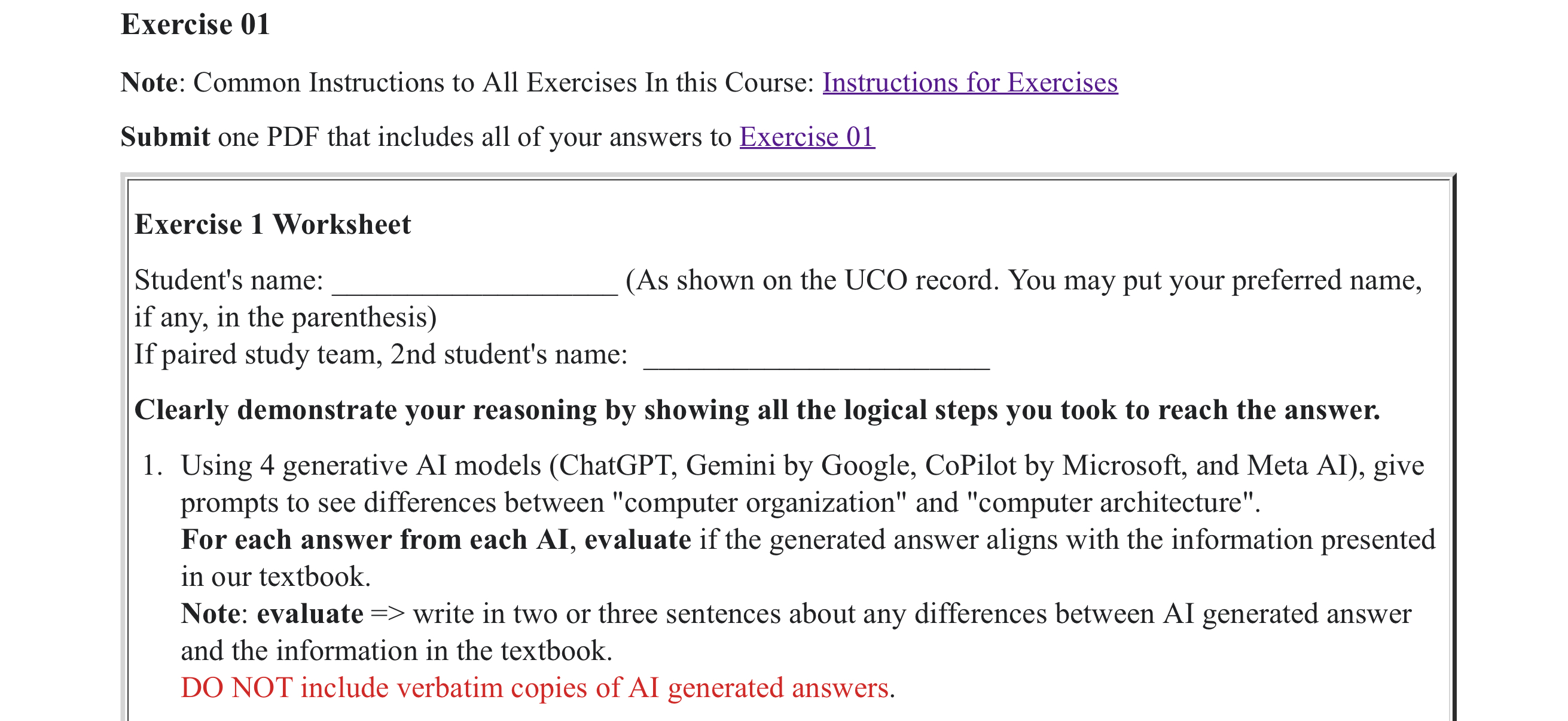Solved Exercise 01Note: Common Instructions to All Exercises | Chegg.com
