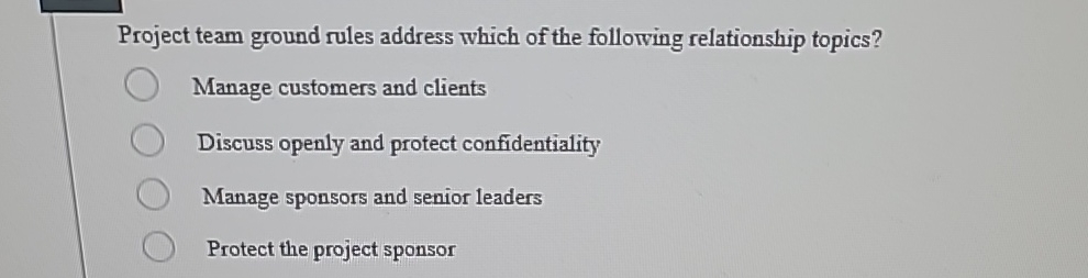 Solved Project team ground rules address which of the | Chegg.com