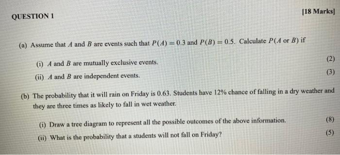 Solved (a) Assume that A and B are events such that P(A)=0.3 | Chegg.com