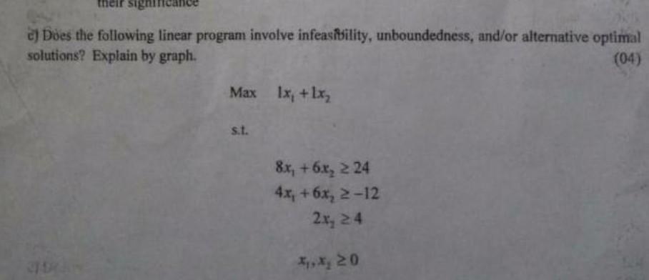 Solved c) Does the following linear program involve | Chegg.com