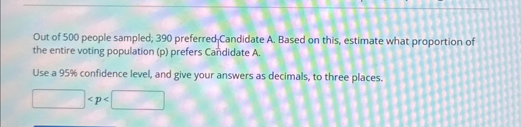 Solved Out of 500 ﻿people sampled; 390 ﻿preferred-Candidate | Chegg.com