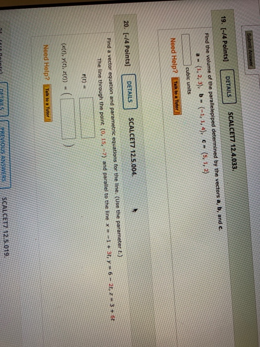 Solved Submit Answer DETAILS SCALCET7 12.4.033. 19. [-14 | Chegg.com