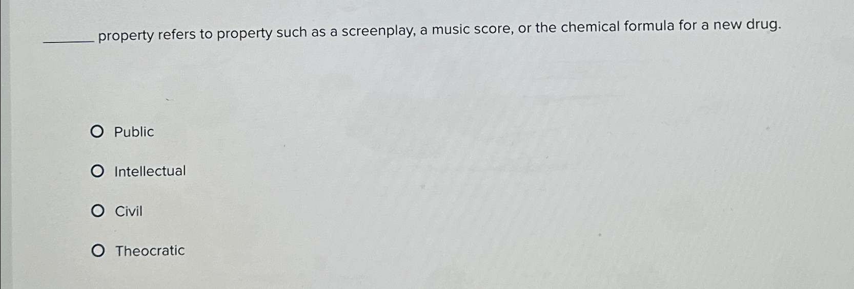 Solved property refers to property such as a screenplay, a | Chegg.com