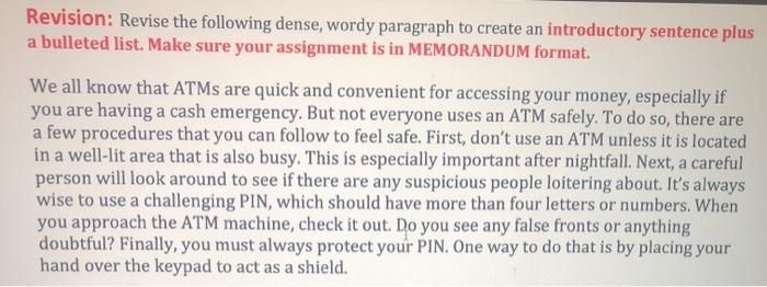 Solved Revision: Revise the following dense, wordy paragraph | Chegg.com