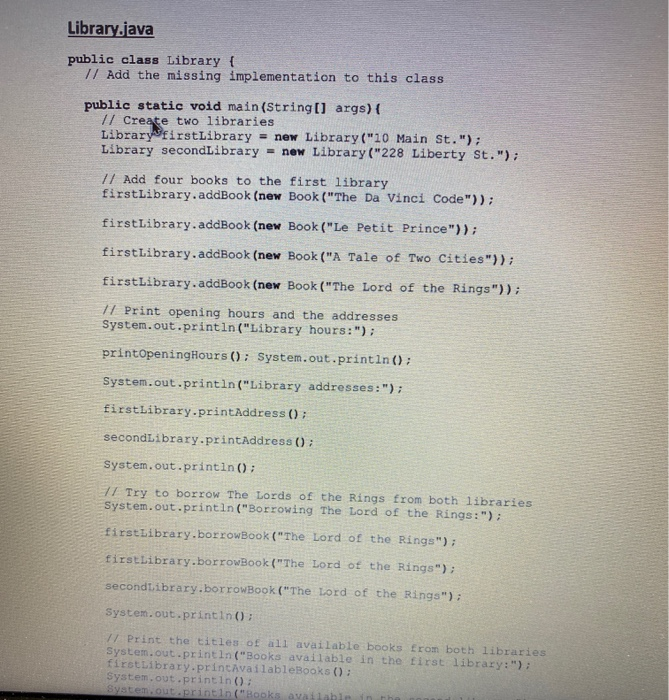Solved Question 2: Implement Library (60 marks) (LO4, LOS, | Chegg.com