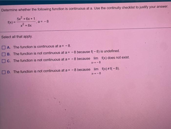 Solved Determine Whether The Following Function Is