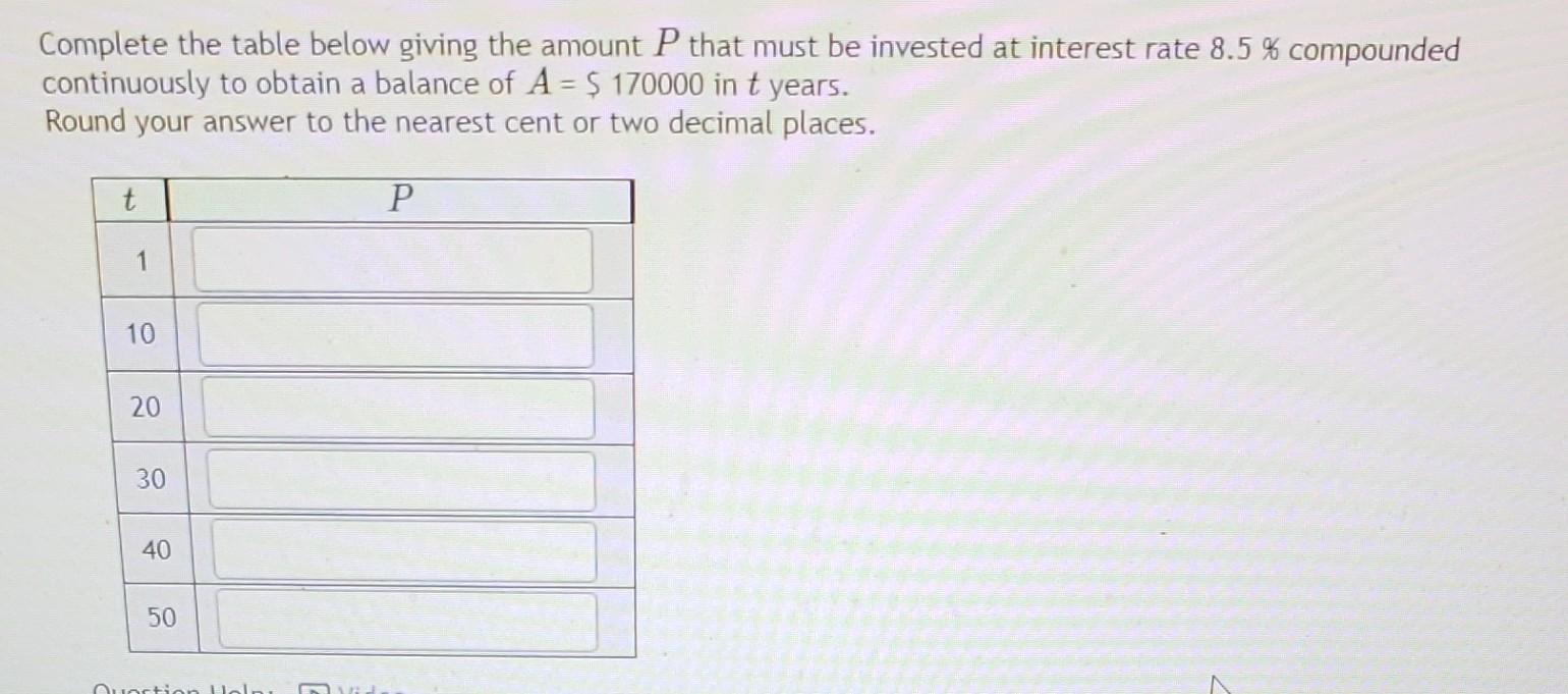 Solved Complete the table below giving the amount P that | Chegg.com