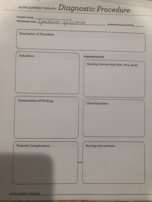 Solved ACTIVE LEARNING TEMPLATE: Diagnostic Procedure | Chegg.com