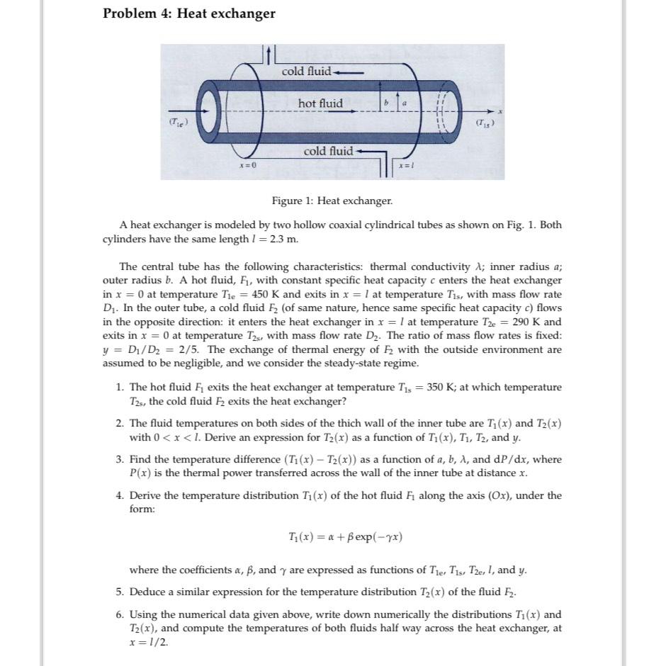 Solved Problem 4: Heat exchangerrigure 1: reat excnanger.A | Chegg.com