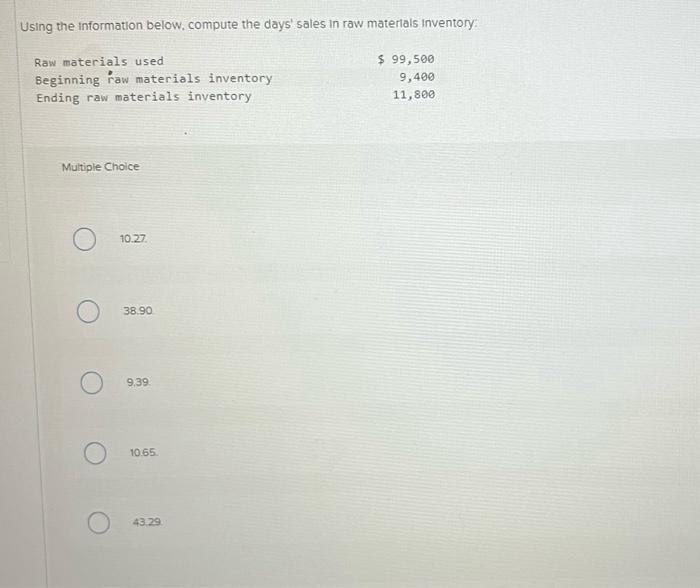 Using the information below, compute the days' sales | Chegg.com