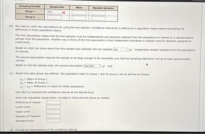 (b) We need to verify the assumptions for using the | Chegg.com