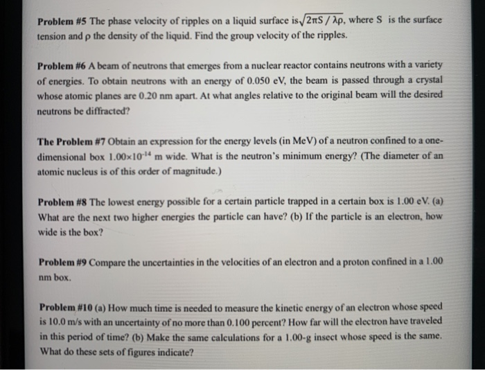 Solved Problem #5 The phase velocity of ripples on a liquid | Chegg.com